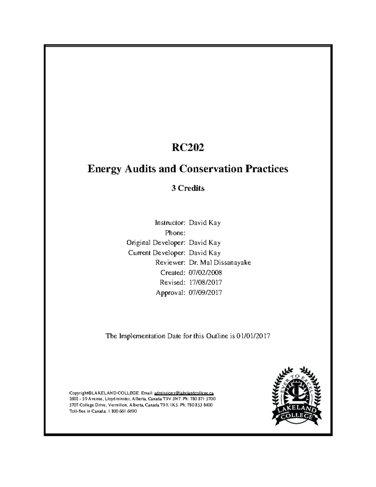 RC202 Energy Audits and Conservation Practices - RC Energy Audits and ...