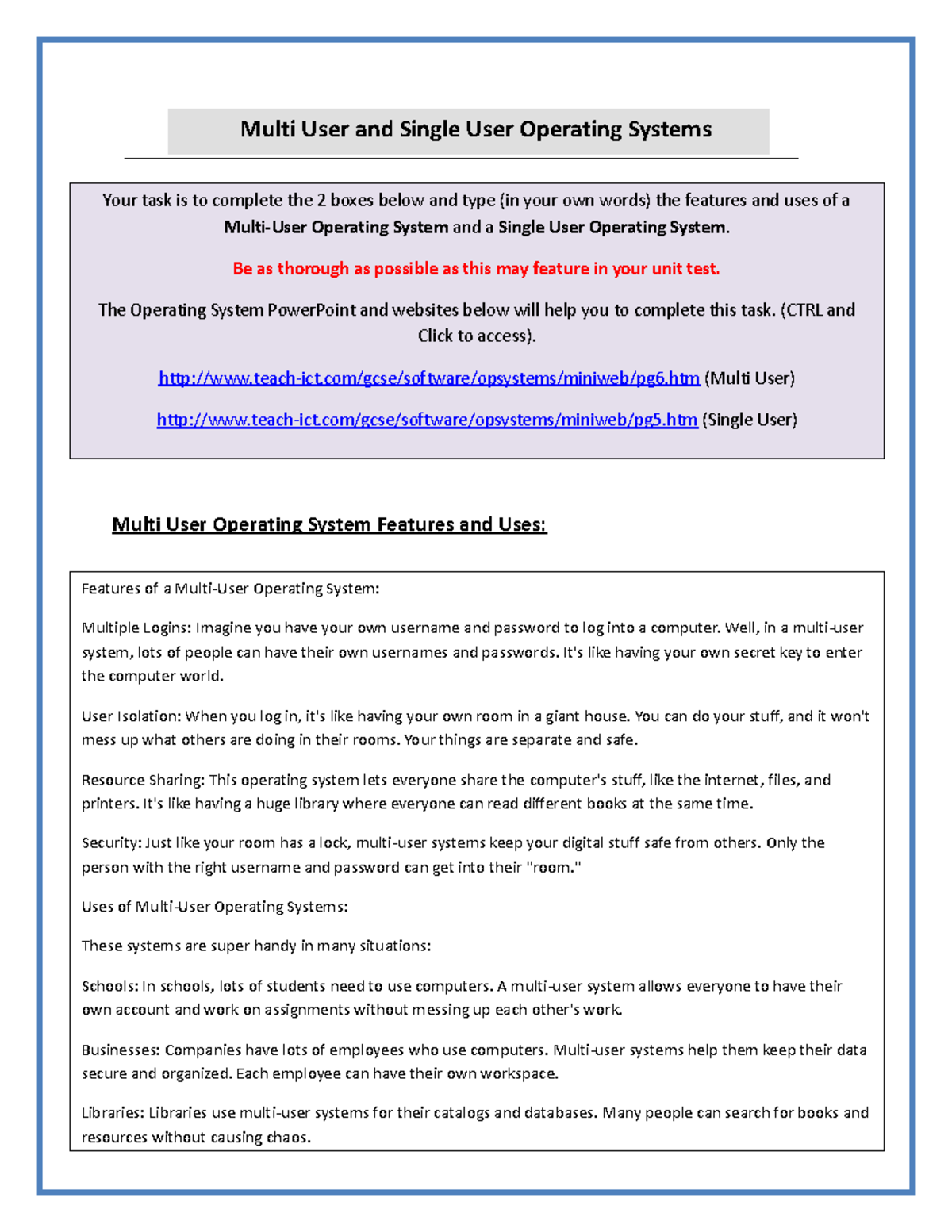 Multiuser and singleuser operating systems - Multi User and Single User ...