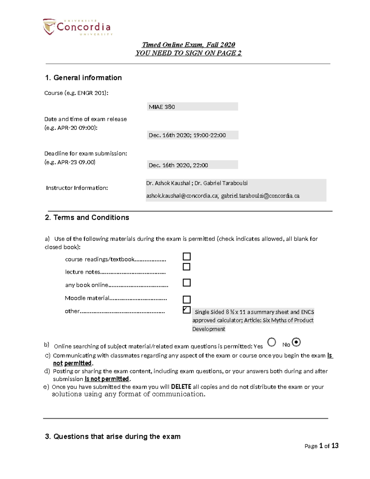 Final Fall 2020 - Timed Online Exam, Fall 2020 YOU NEED TO SIGN ON PAGE ...