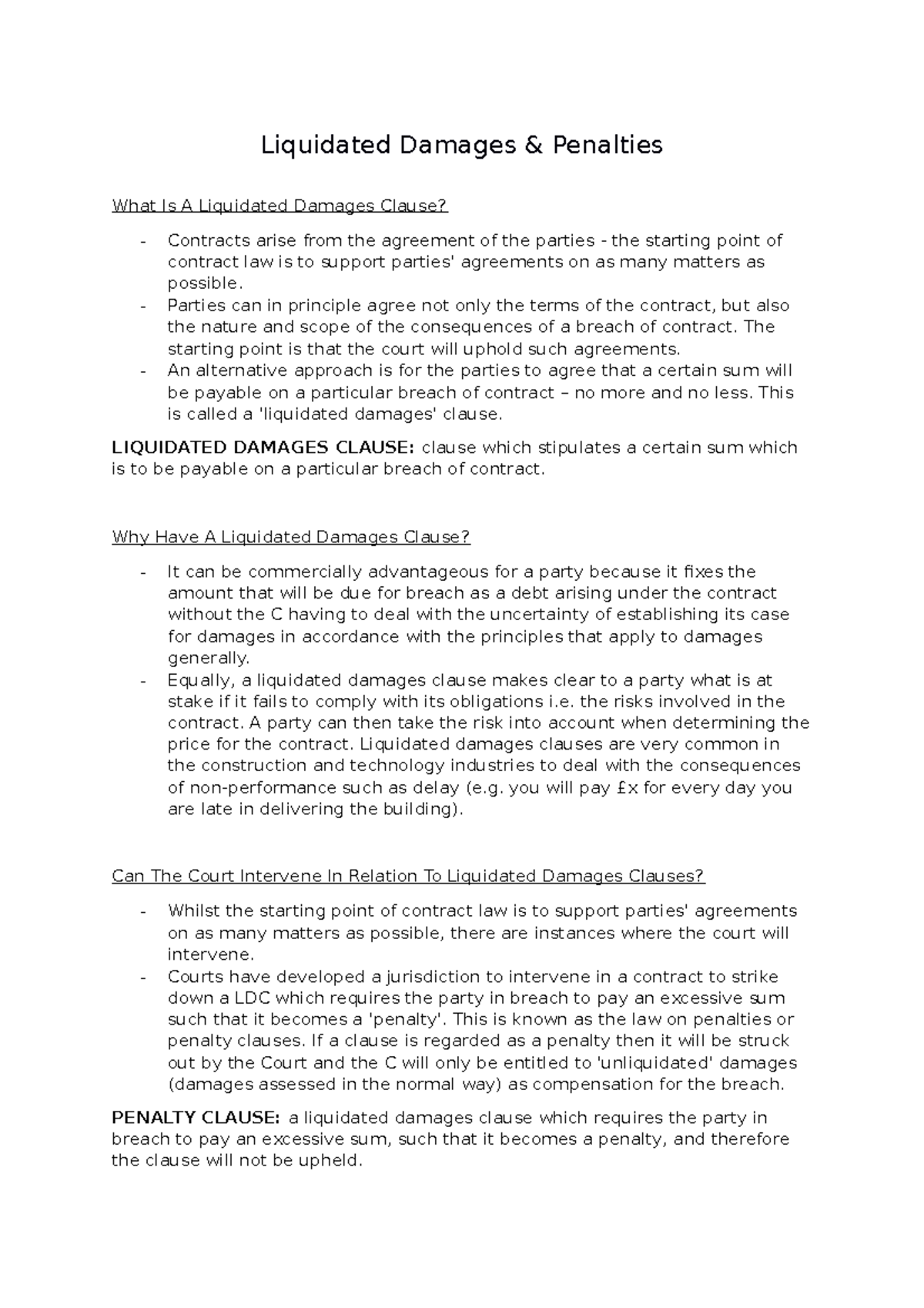 Liquidated Damages, Penalties, Specific Performance and Injunctions ...
