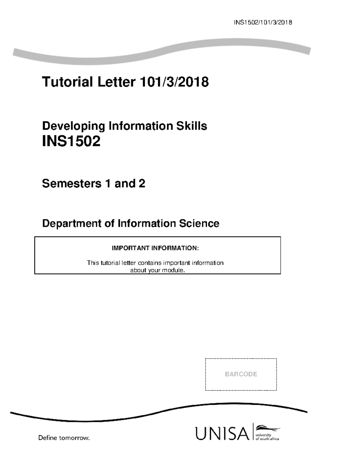 Tutorial-INS1502 - Tutorial 2018 - INS1502/101/3/ Tutorial Letter 101/3 ...