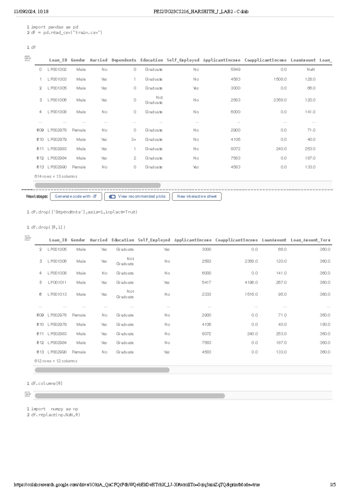 DDCO LAB2 material - 1 2 import pandas as pd df = pd_csv("train") Next steps: Loan_ID - Studocu