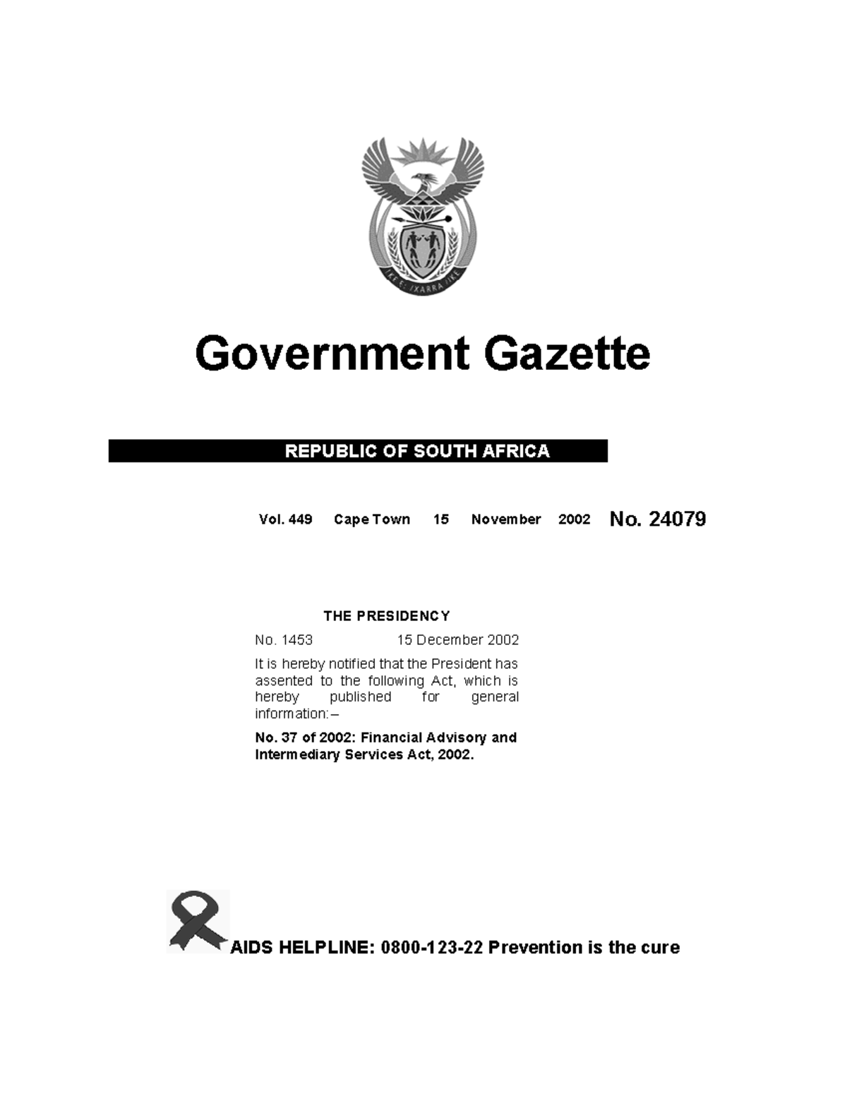 Fais act - ACT - Government Gazette REPUBLIC OF SOUTH AFRICA Vol. 449 ...