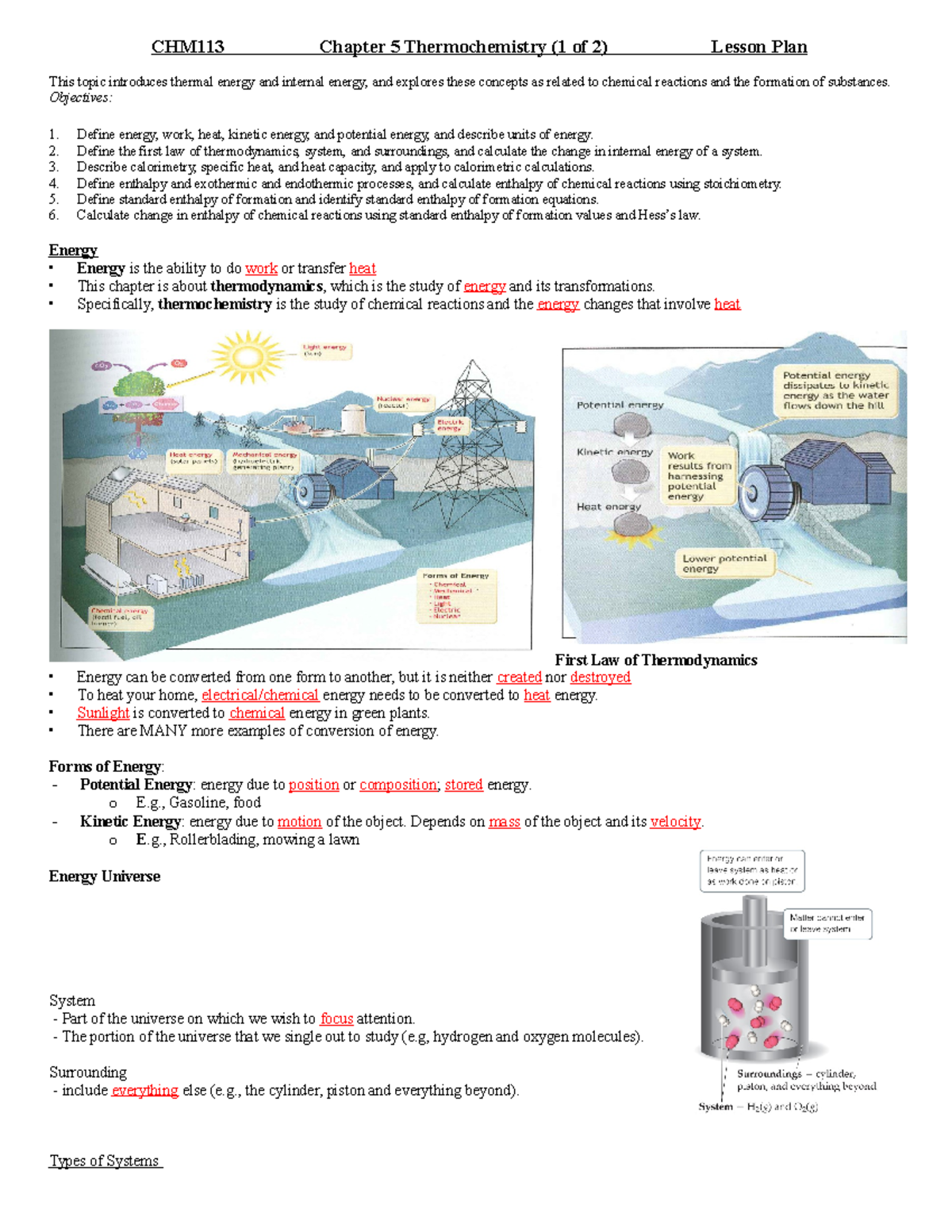 CHM113 Chapter 5 Thermochemistry Lesson Plan - Studocu