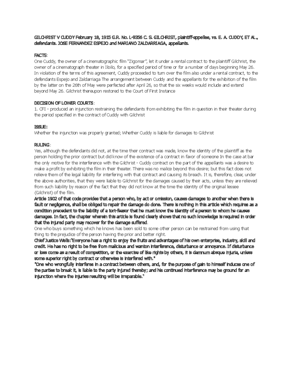 Gilchrist vs Cuddy - GILCHRIST V CUDDY February 18 , 1915 G. No. L ...