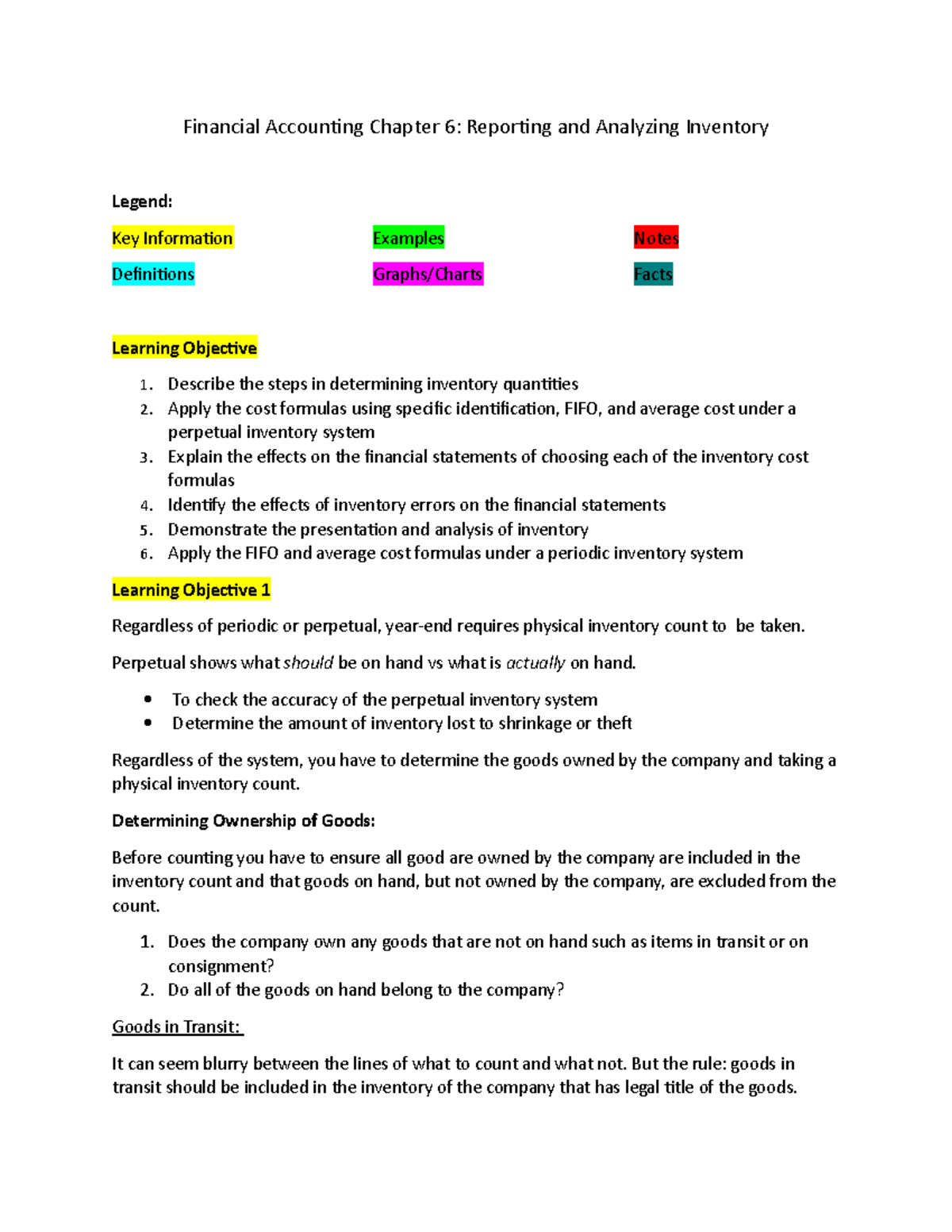 Chapter 6 Reporting and Analyzing Inventory - Financial Accounting Chapter 6: Reporting and ...