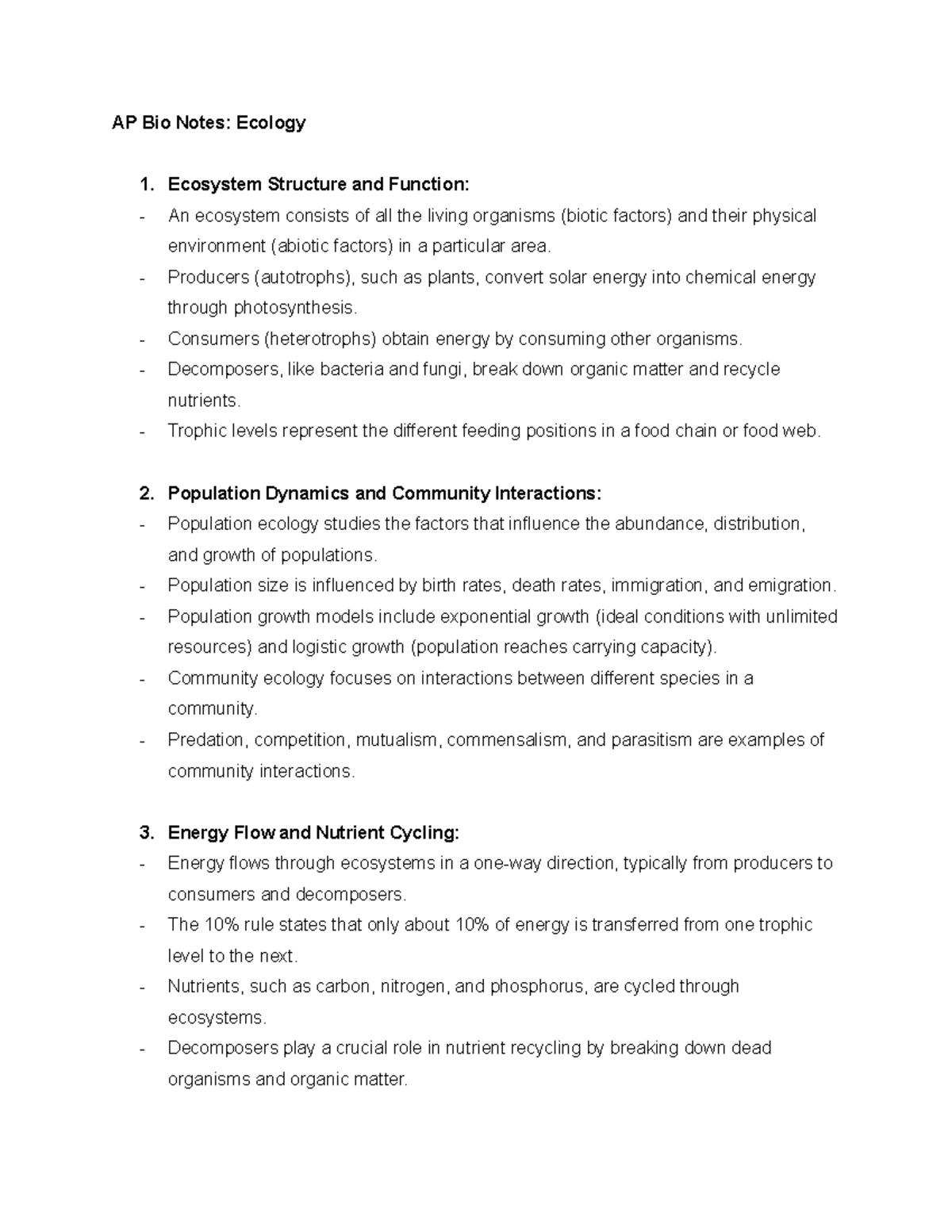 AP Bio Notes: Ecology - AP Bio Notes: Ecology Ecosystem Structure and ...