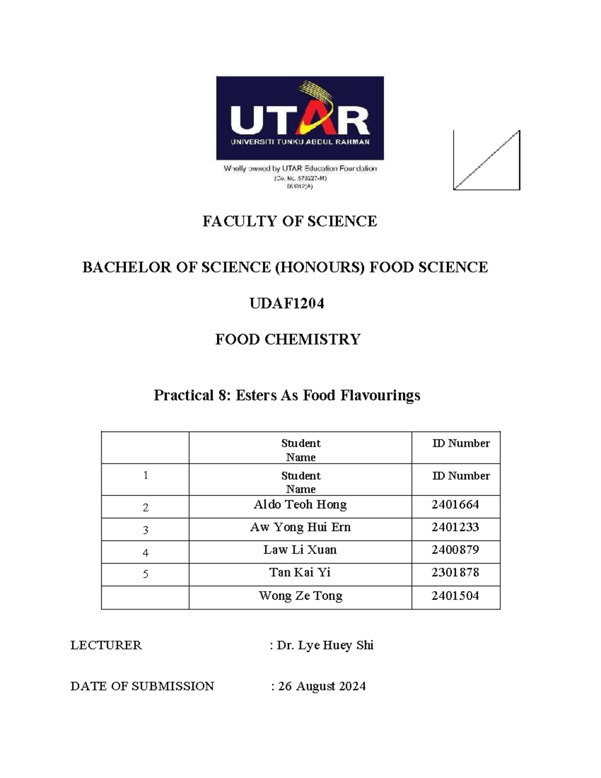 Ester as Food Flavoring - FACULTY OF SCIENCE BACHELOR OF SCIENCE ...