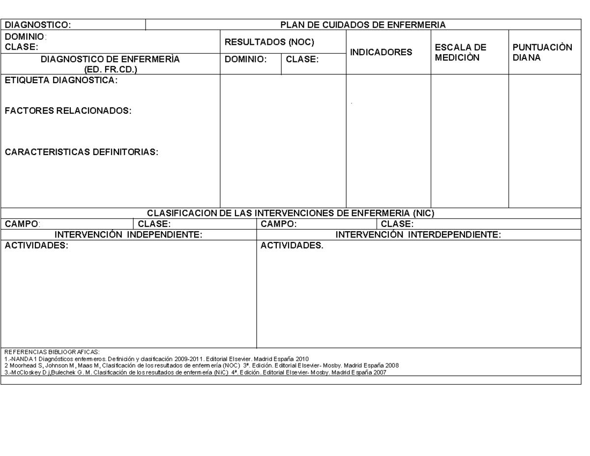 Formato DE Place - ..... - DIAGNOSTICO: PLAN DE CUIDADOS DE ENFERMERIA ...