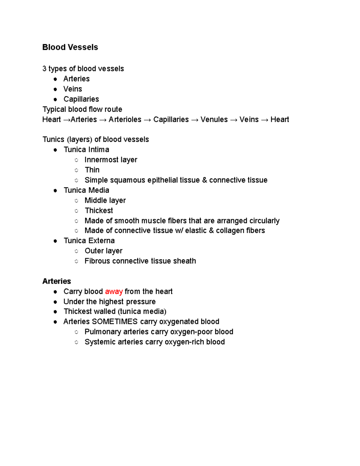 Lecture chapter 11 part 1- blood vessels - Blood Vessels 3 types of ...