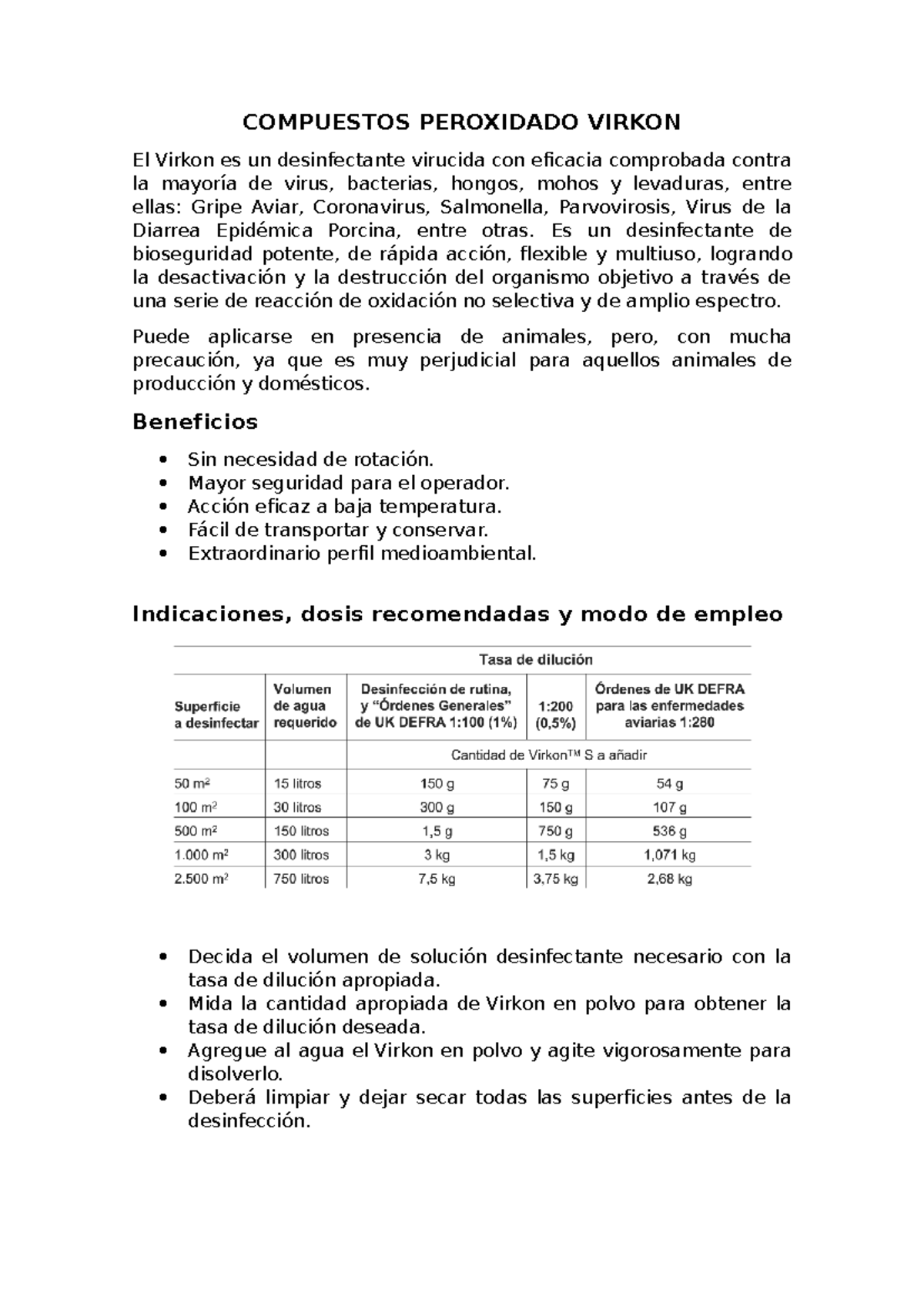 Compuestos Peroxidado Virkon - COMPUESTOS PEROXIDADO VIRKON El Virkon ...