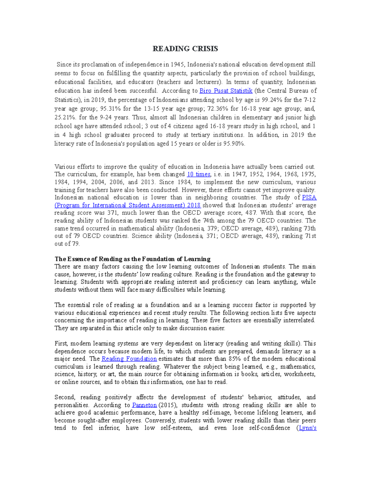 Reading Crisis - essai - READING CRISIS Since its proclamation of ...