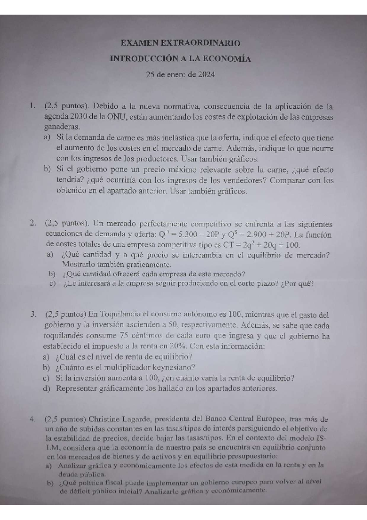 EXAMEN CONVOCATORIA EXTRAORDINARIA INTRO A ECONOMÍA - Introducción a la Economía - Studocu