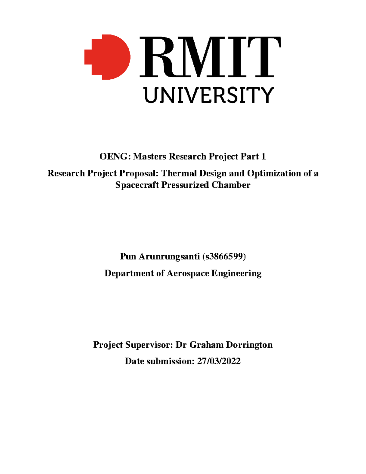 Project proposal s3866599 - OENG: Masters Research Project Part 1 ...