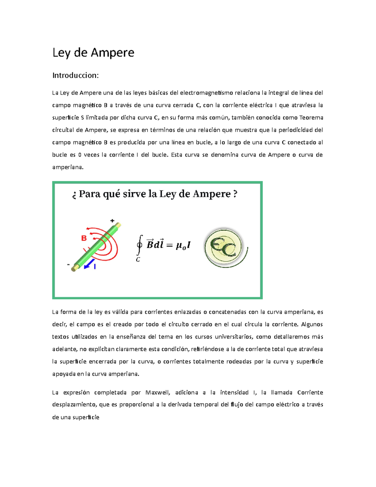 Ley de Ampere - sdsdf - Ley de Ampere Introduccion: La Ley de Ampere una de las leyes básicas ...