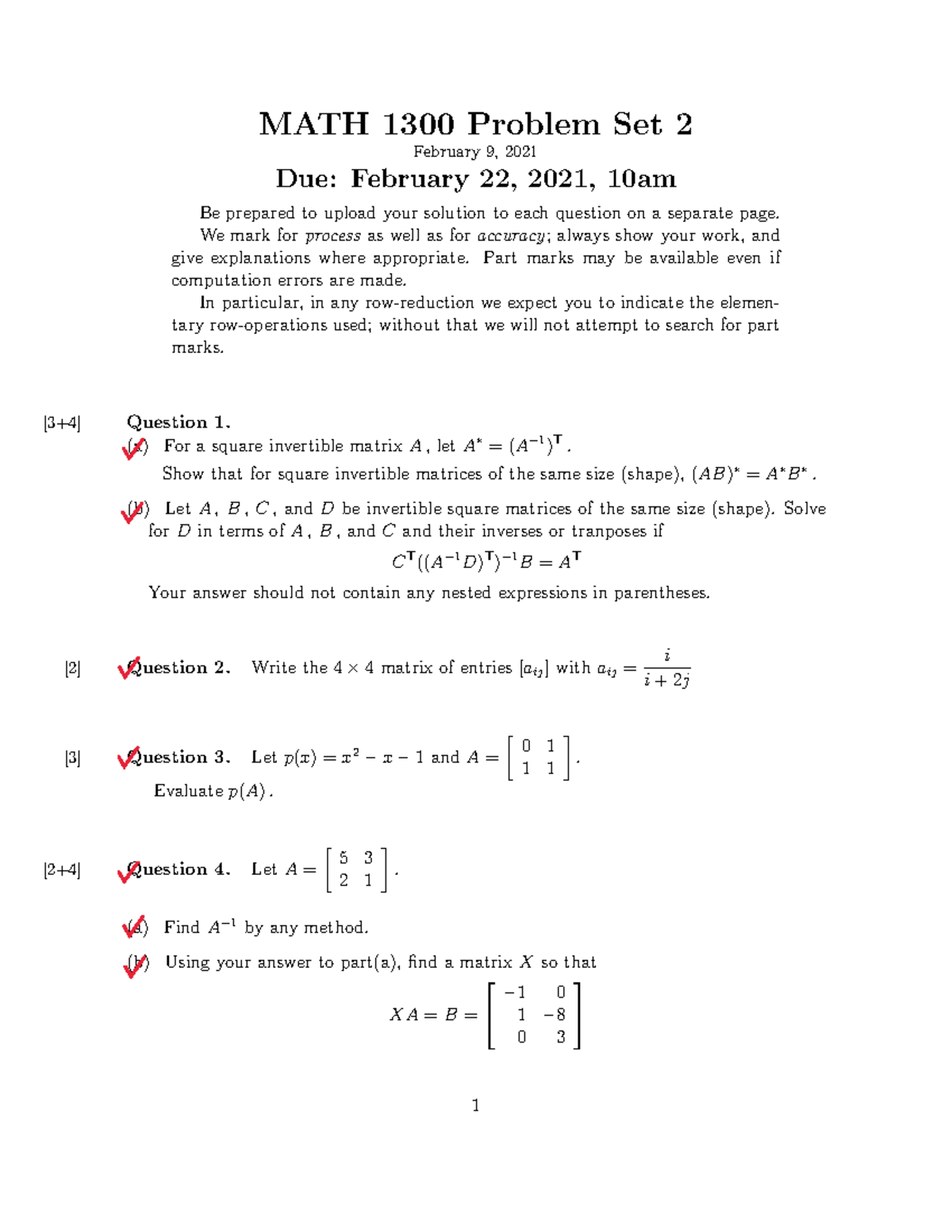Problem Set 2 Winter 2021 Math 1300 UofM - MATH 1300 Problem Set 2 ...
