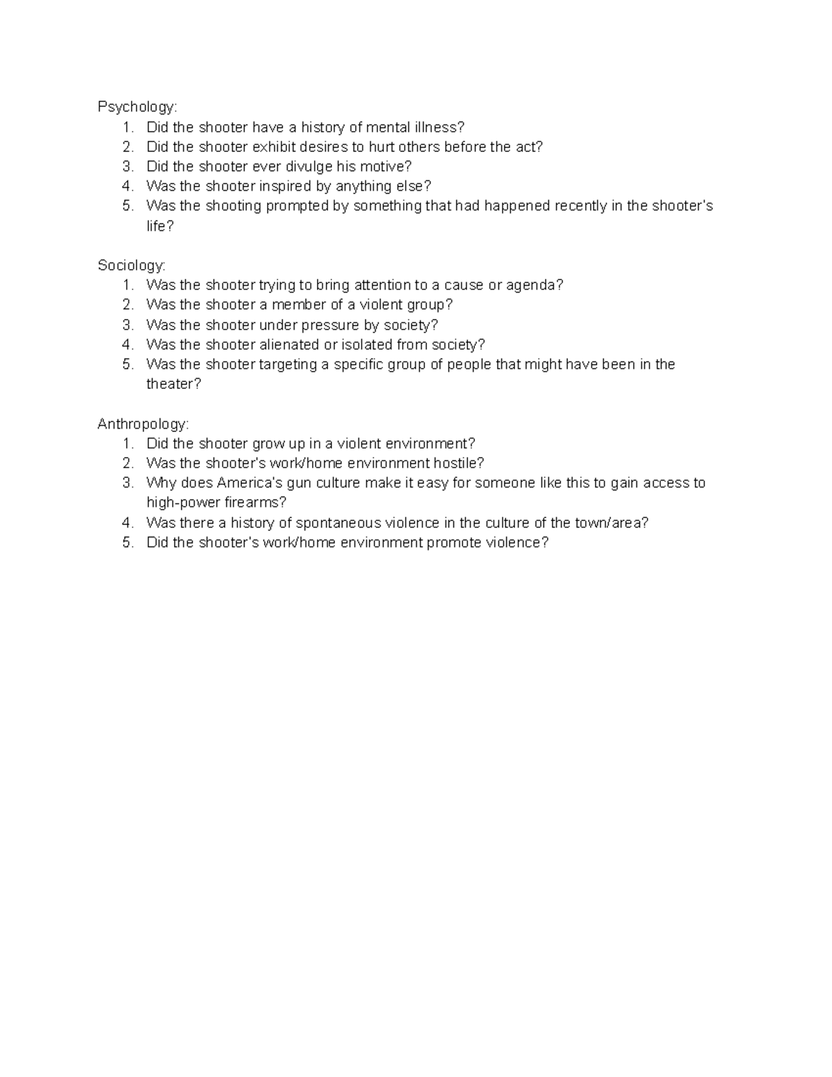 Social Science Analysis of a Crime - What questions would an ...