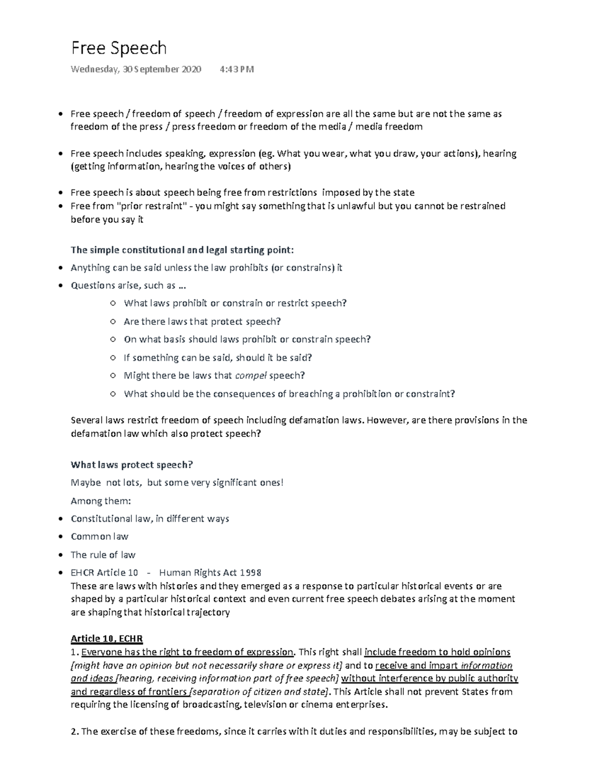 Free Speech - Includes all relevant notes from the above lecture which ...