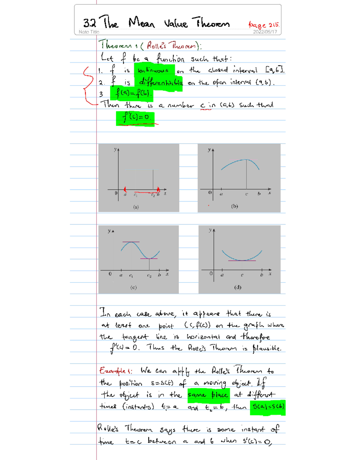 The Mean Value Theorem - MATH130 - Studocu