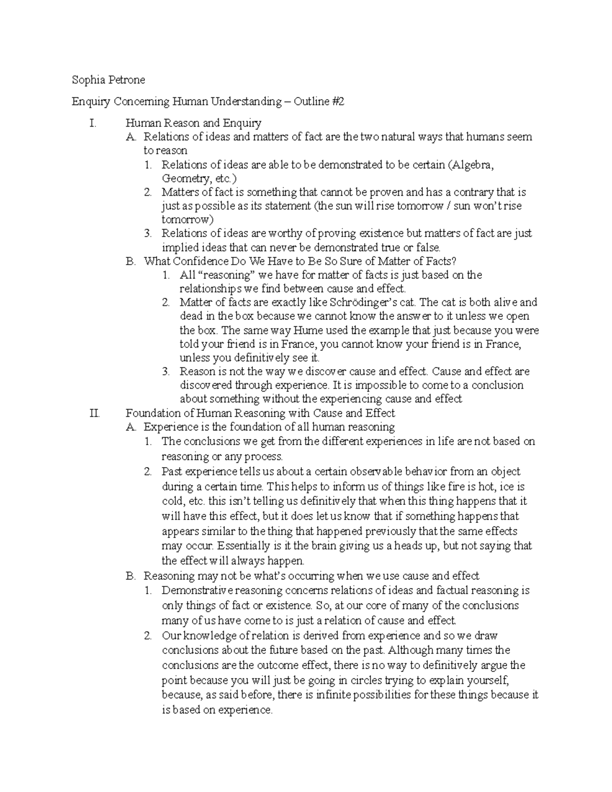 Outline #2 - Sophia Petrone Enquiry Concerning Human Understanding ...