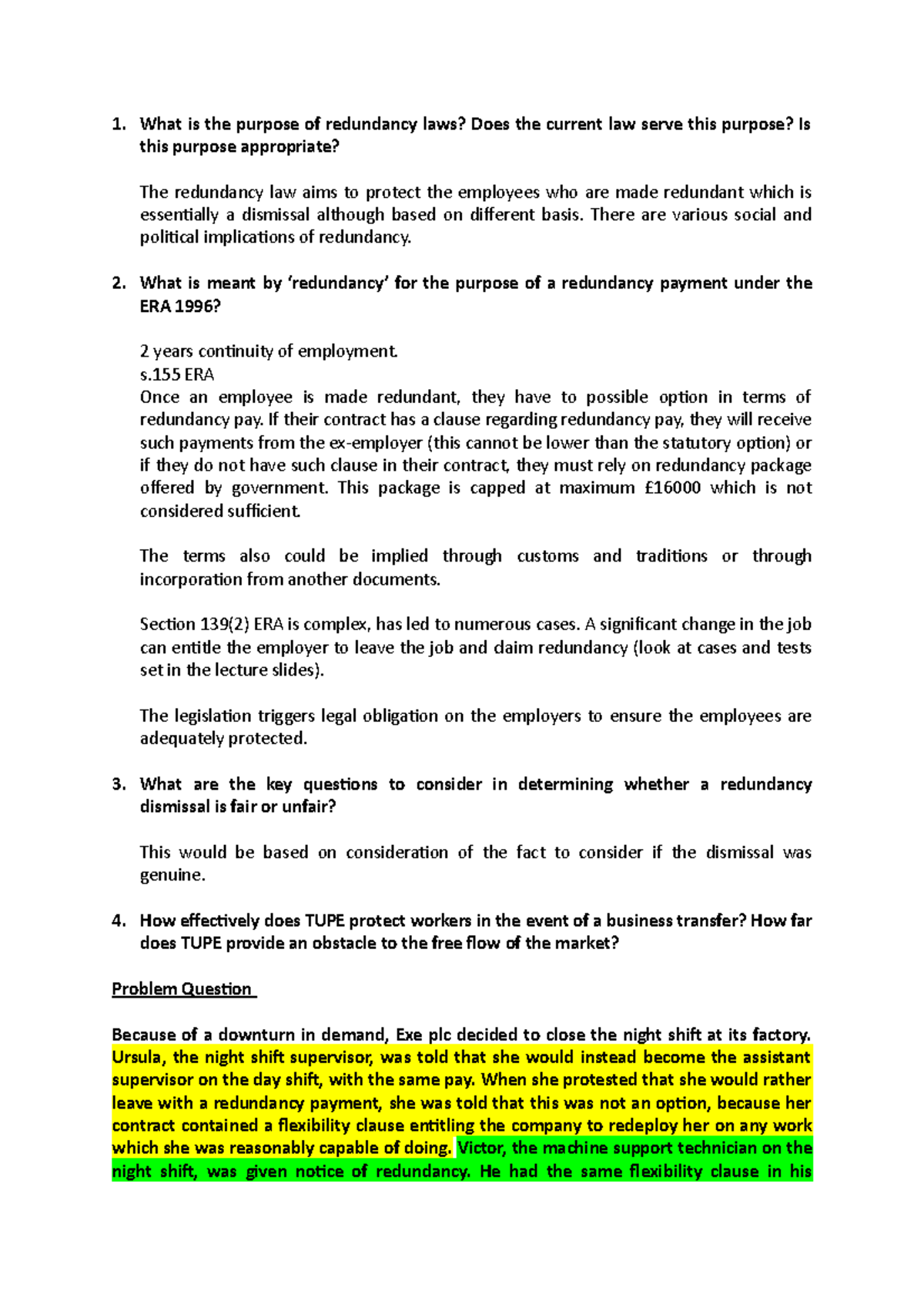 Employment Law- Tutorial 5 - What is the purpose of redundancy laws ...