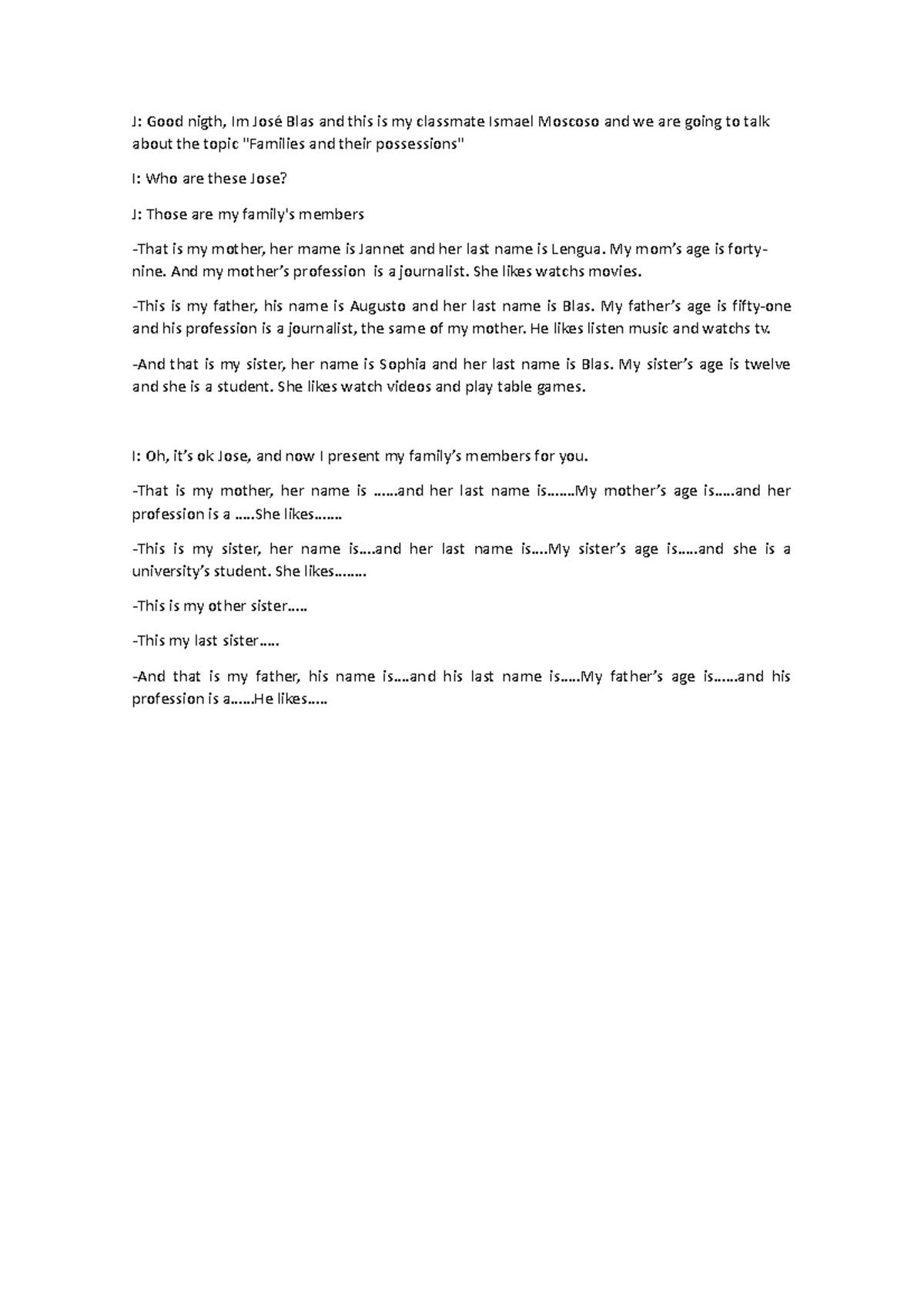 Task 2-Ingles I - UIUIIIIIIIIIIIIIIIII - J: Good nigth, Im José Blas ...