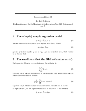 (6) Variance of the OLS Slope Estimator - The Population Variance of βb ...