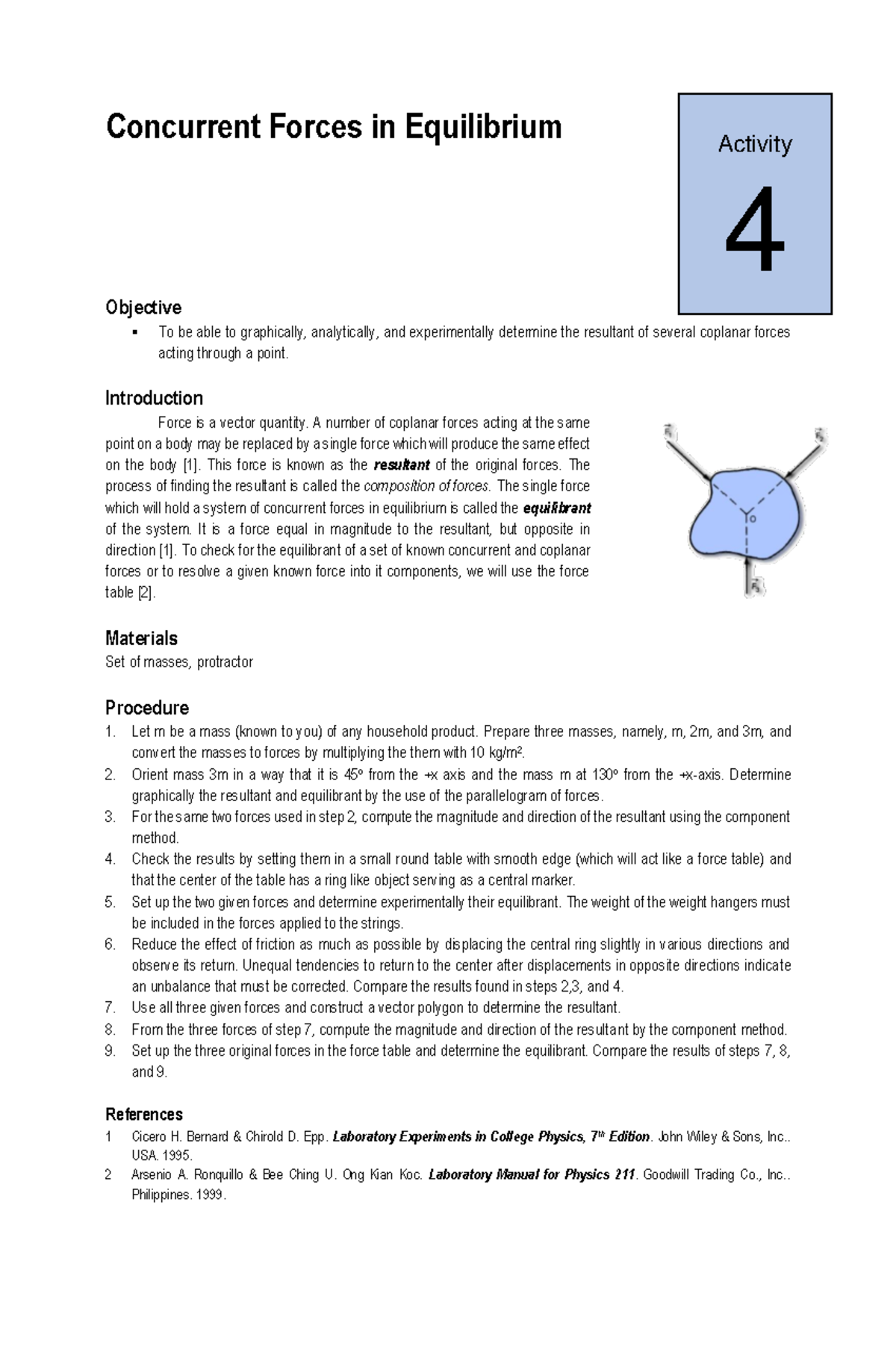 Lab4 Concurrent Forces in Equilibrium - Concurrent Forces in ...