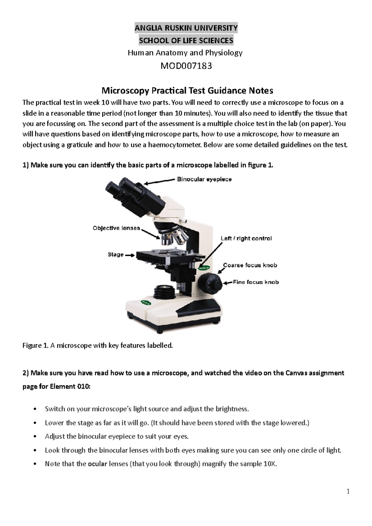 Microscopy 2022 student notes for assessment - ANGLIA RUSKIN UNIVERSITY ...