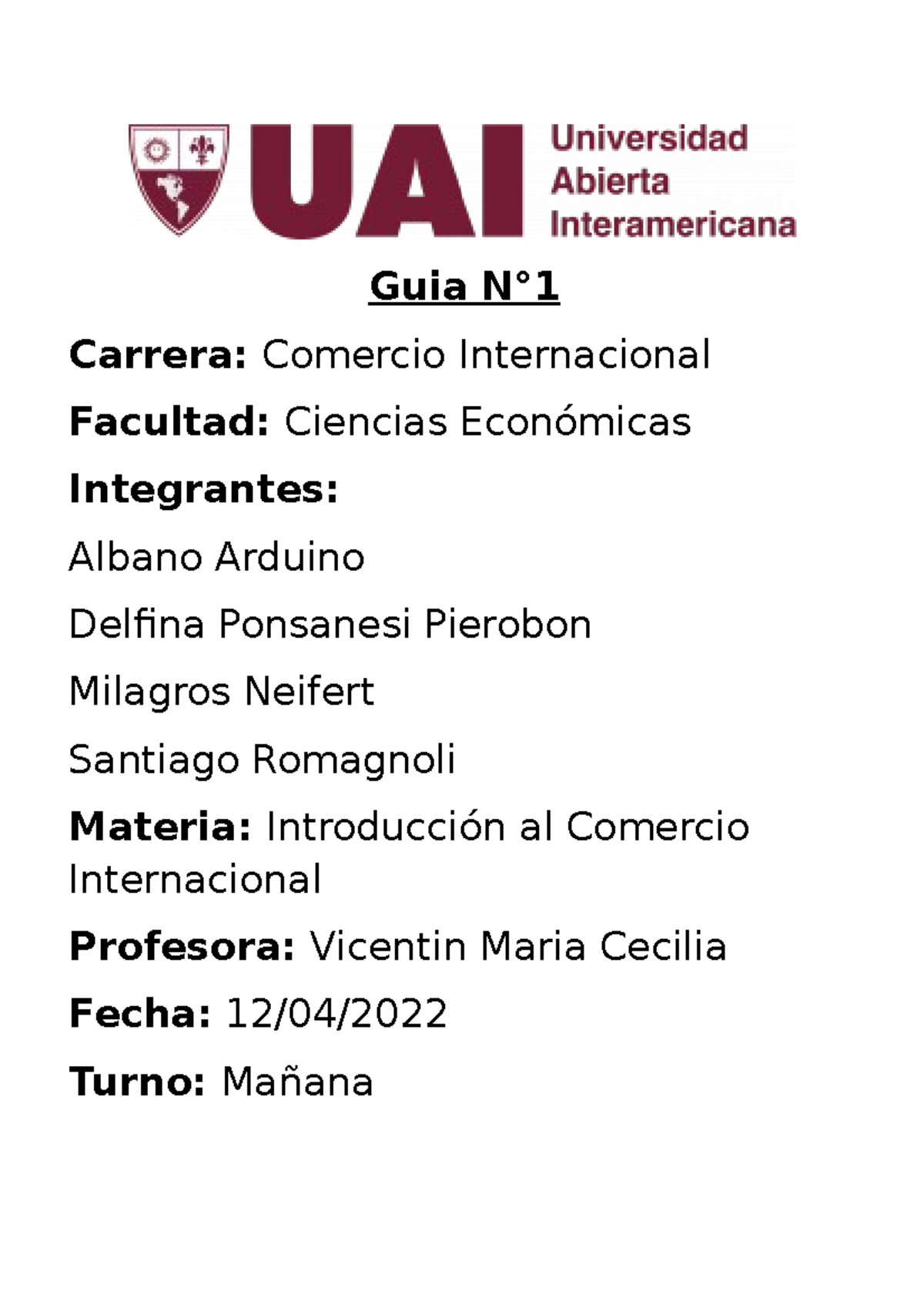Guia 1 Intro al Comercio Internacional - Guia N° Carrera: Comercio ...
