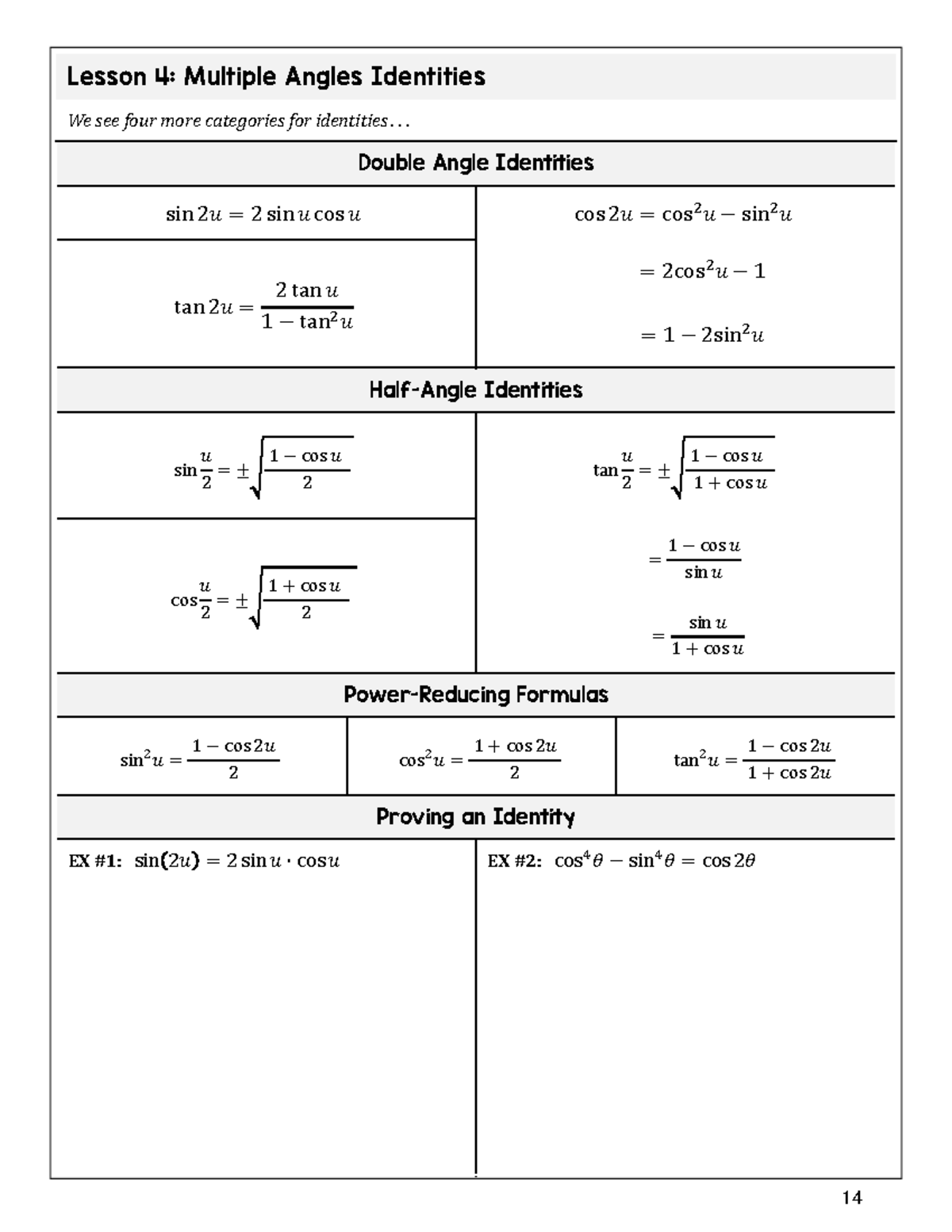 5.4 Multiple Angle Identities - © 2020 Jean Adams Flamingo Math Lesson ...