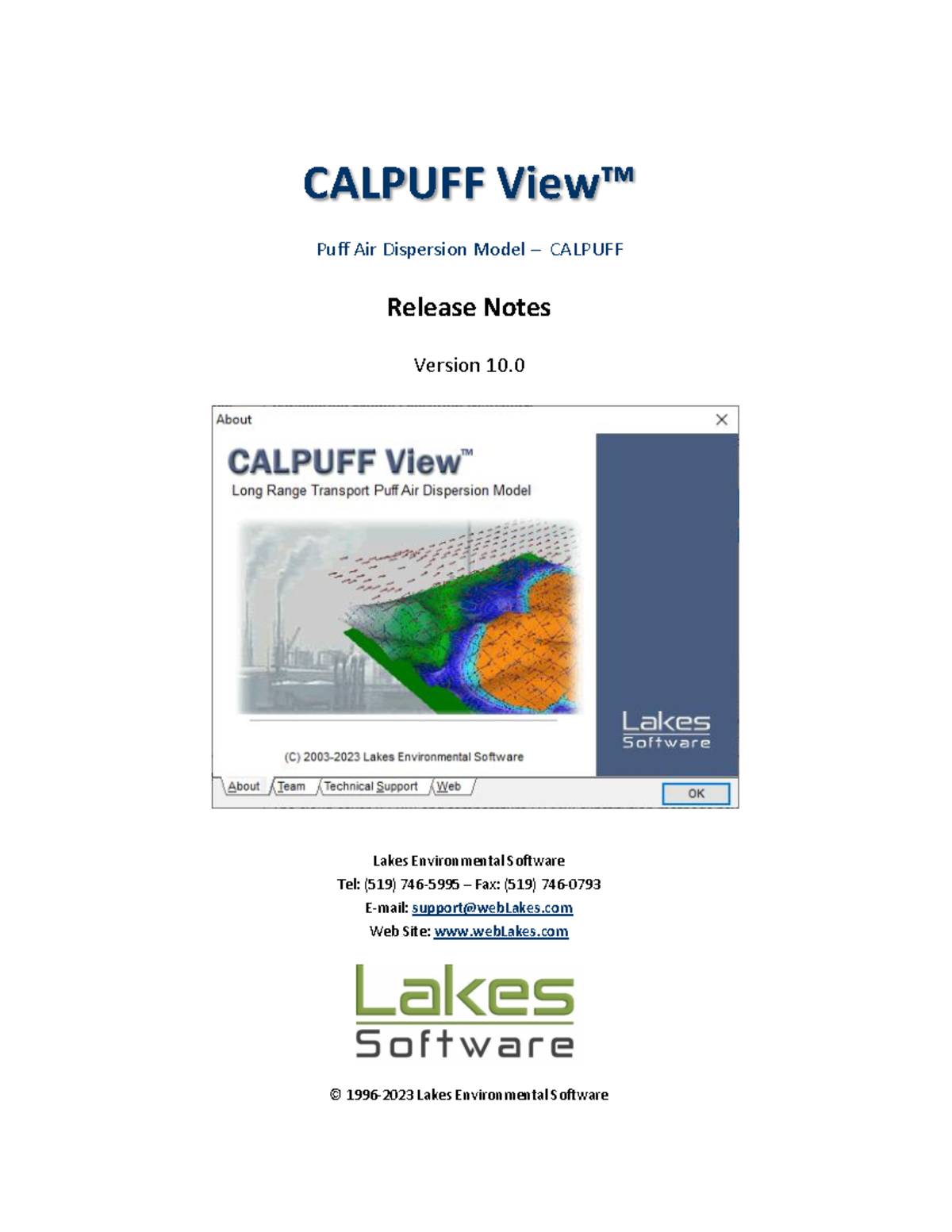 Lakes calpuff view release notes v10 - CALPUFF View™ Puff Air ...