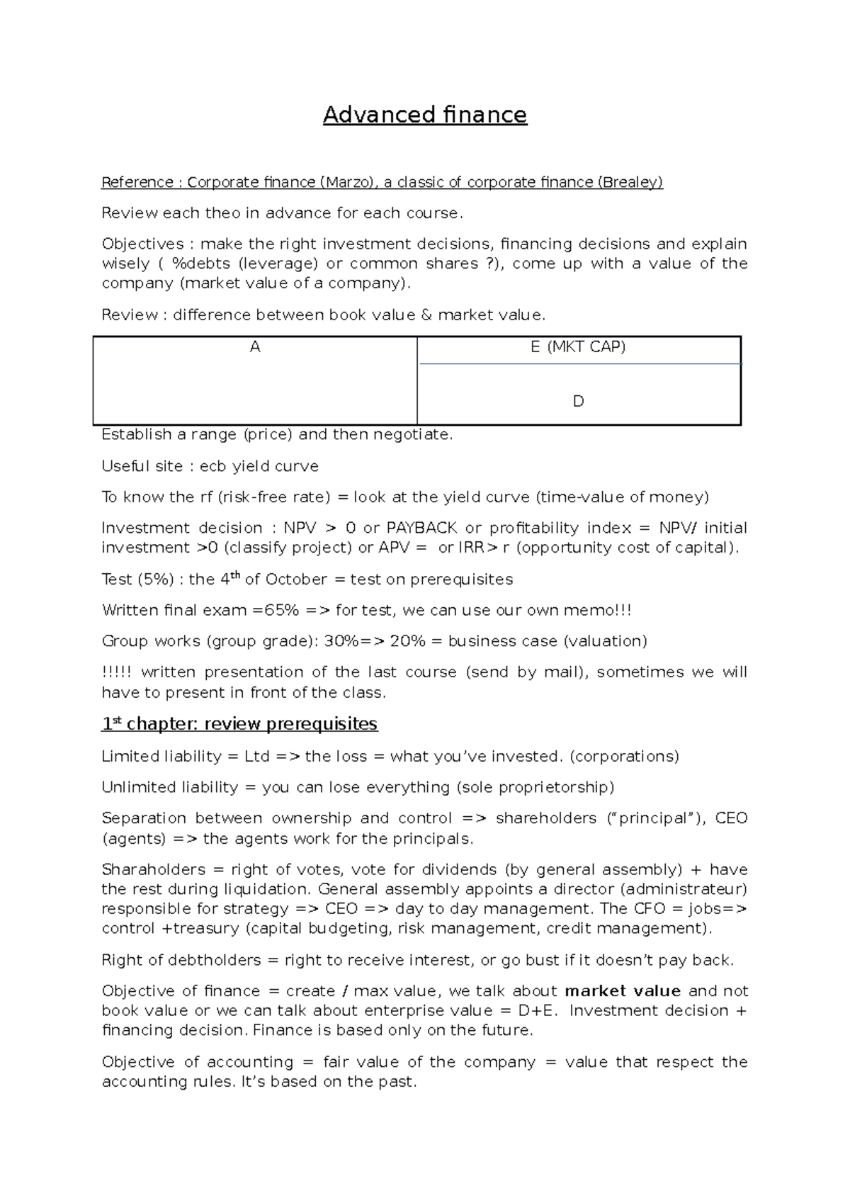 Advanced finance - Advanced finance Reference : Corporate finance ...