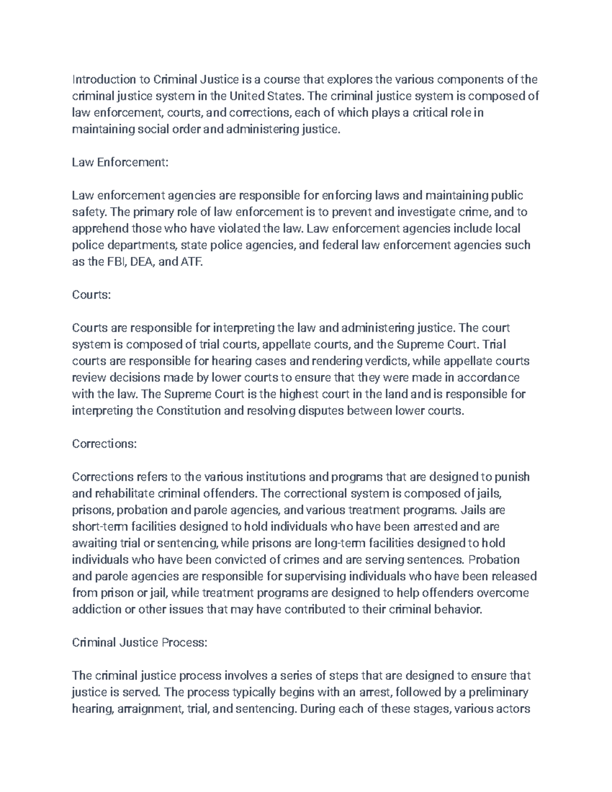 Intro to criminal justice notes - Introduction to Criminal Justice is a ...