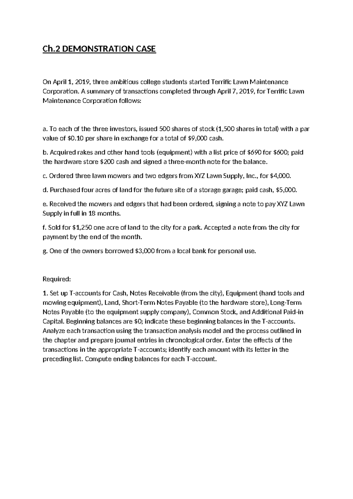 Ch.2 Demonstration case - Ch DEMONSTRATION CASE On April 1, 2019, three ...