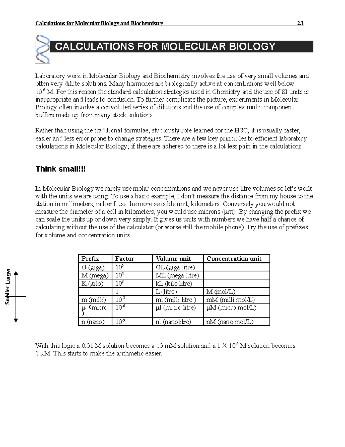 Calculations - CALCULATIONS FOR MOLECULAR BIOLOGY Laboratory work in ...