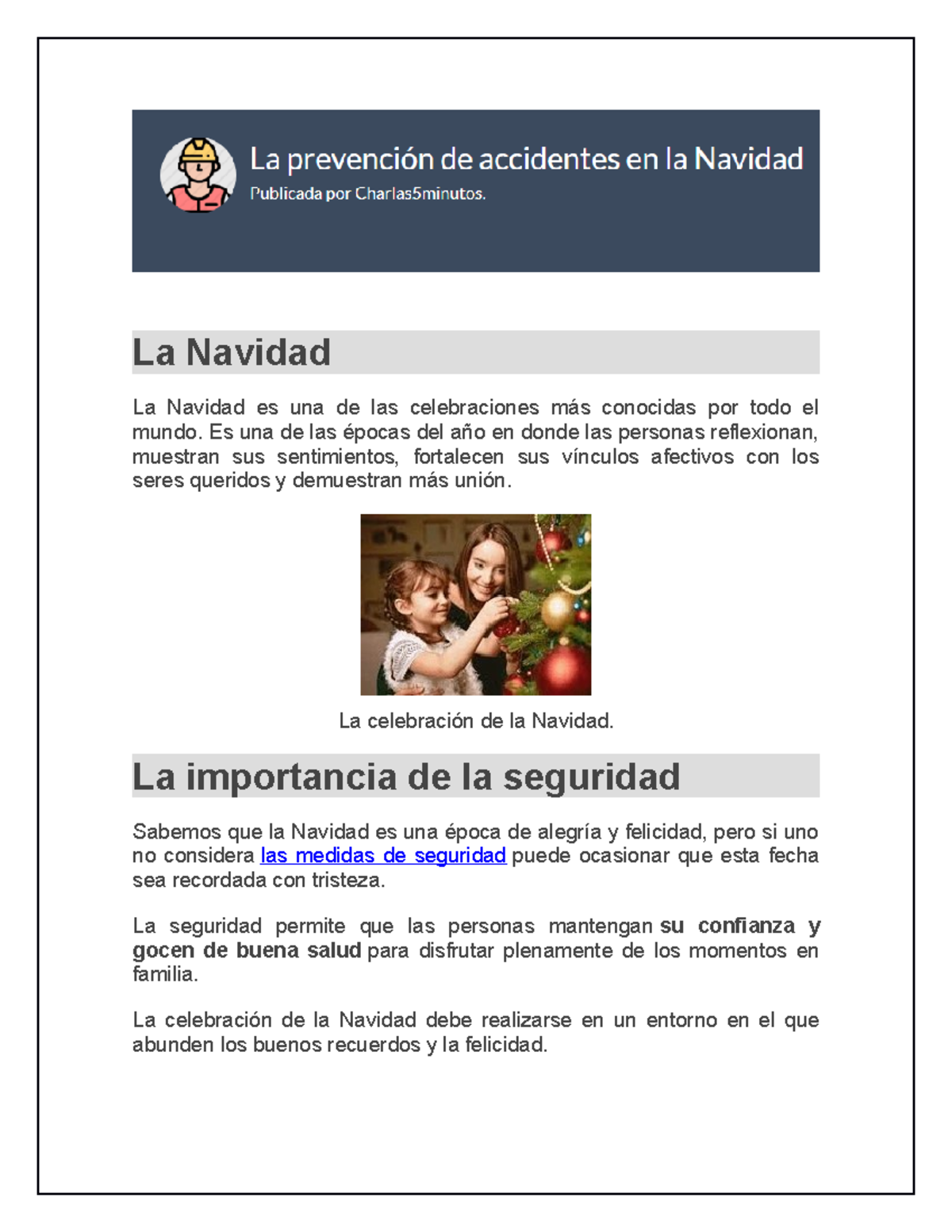 La prevención de accidentes en la Navidad - La Navidad La Navidad es ...
