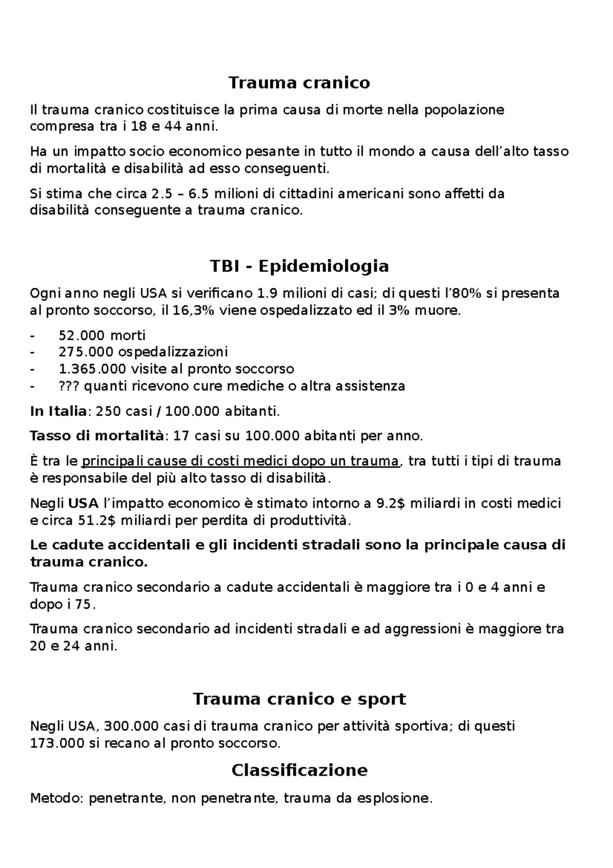 Trauma cranico - Appunti validi - Trauma cranico Il trauma cranico ...