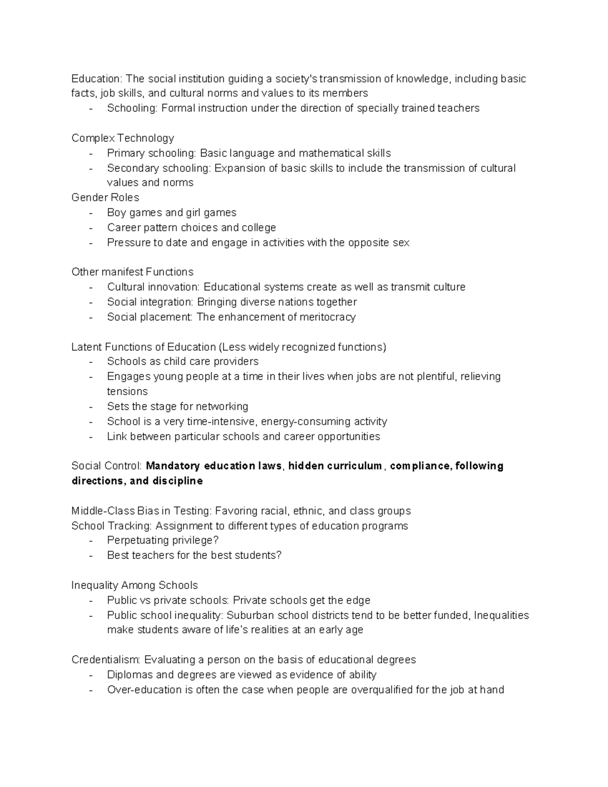 Exam 3 Notes - Education: The social institution guiding a society's ...