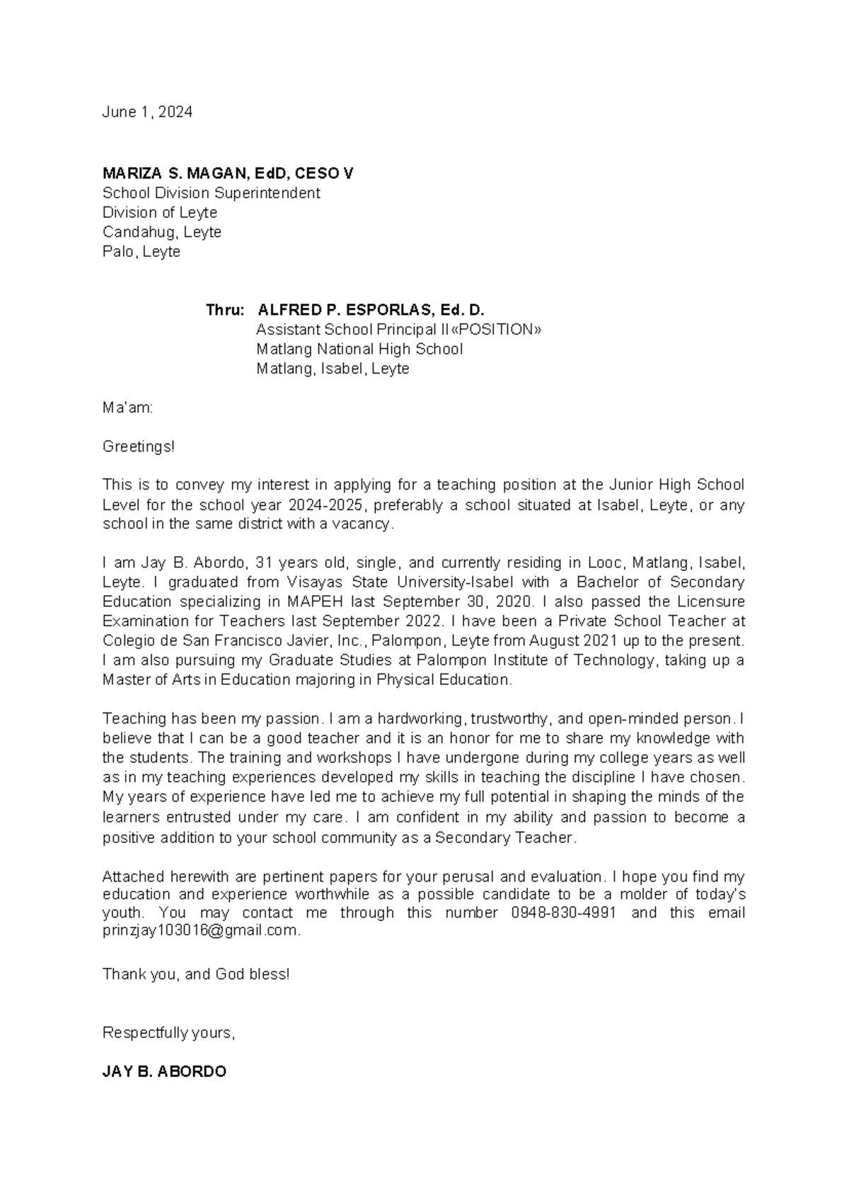 Mail merge - June 1, 2024 MARIZA S. MAGAN, EdD, CESO V School Division ...