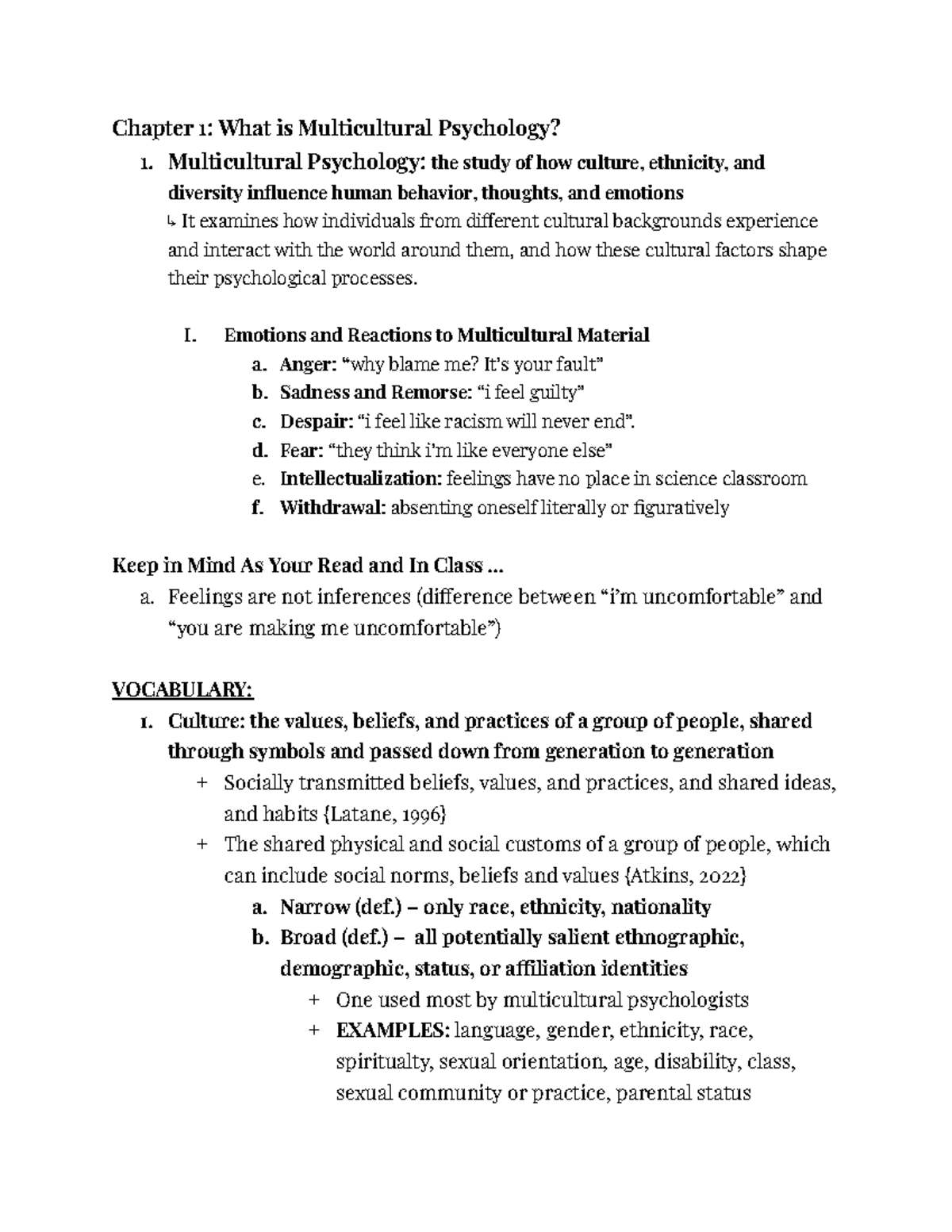 Multicultural Psychology Chapter 1 Notes - Chapter 1: What is ...
