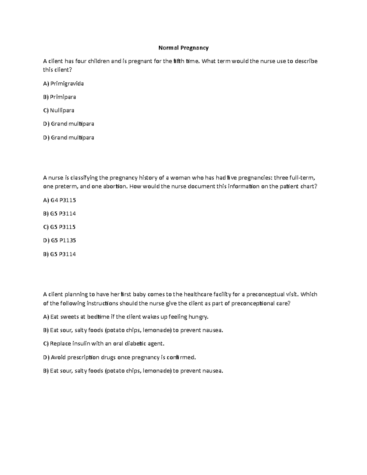 Normal Pregnancy - notes - Normal Pregnancy A client has four children ...