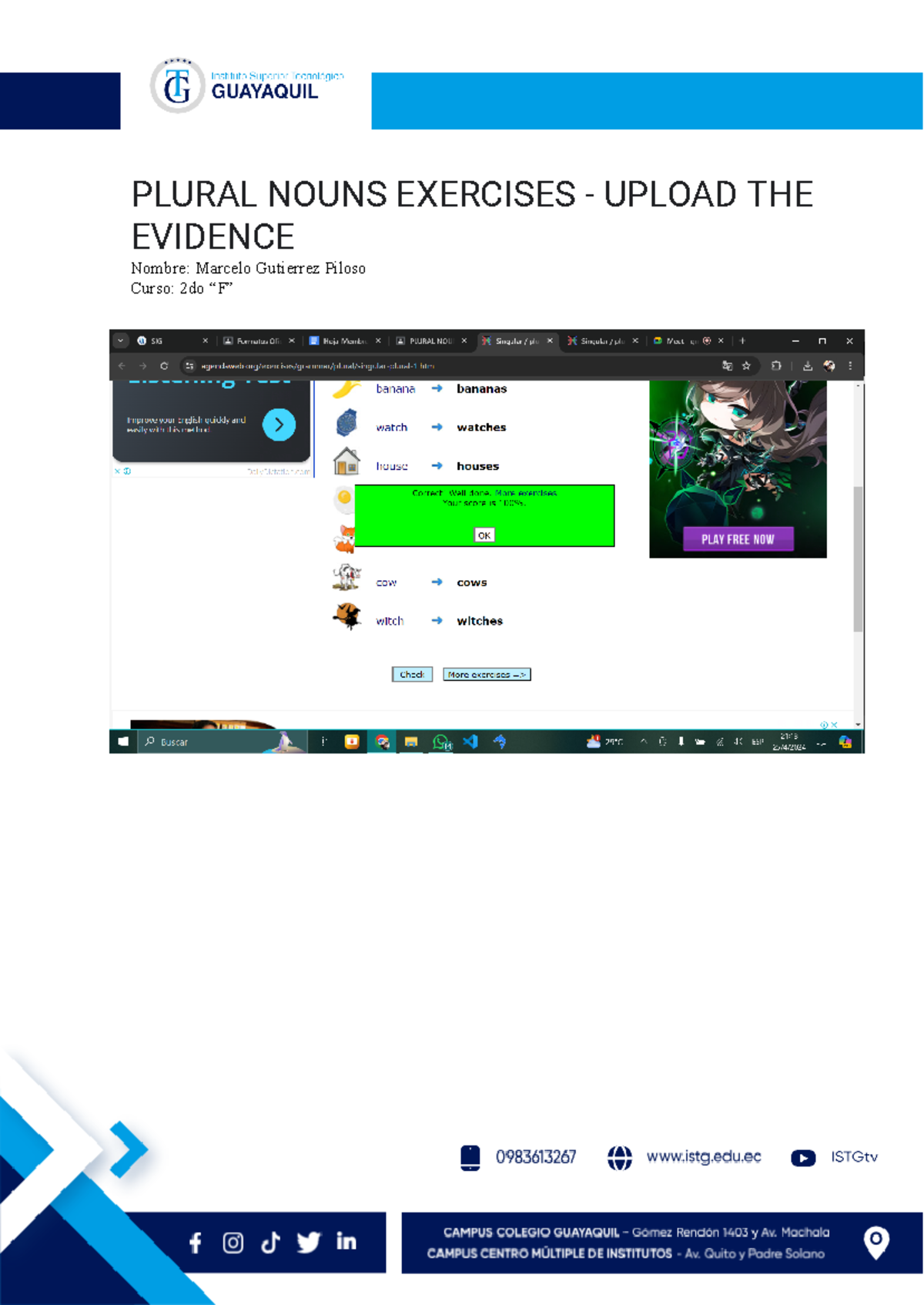 Plural Nouns Exercises - Upload THE Evidence - ecologia y cultura ...