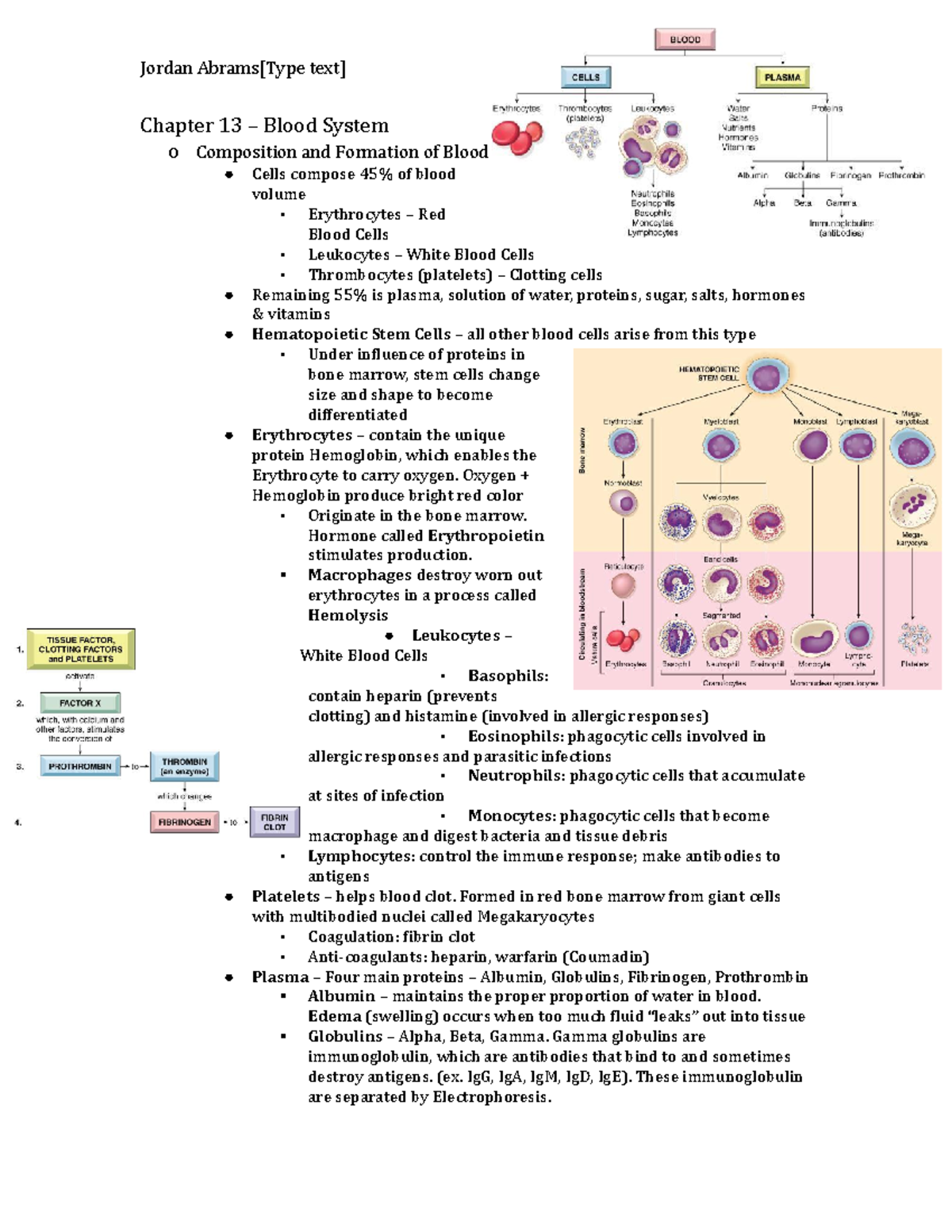 MEDT200 Chapter 13 - Blood System - Jordan Abrams[Type text] Chapter 13 ...
