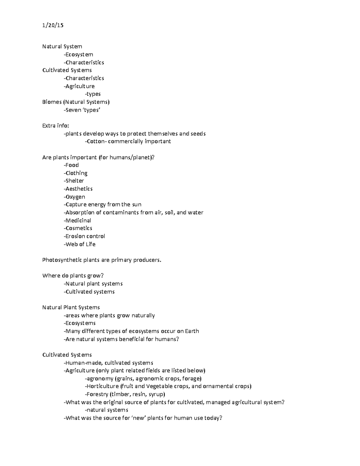 Lecture Notes, Introduction, Bio., Ecosystem - 1/20/ Natural System ...