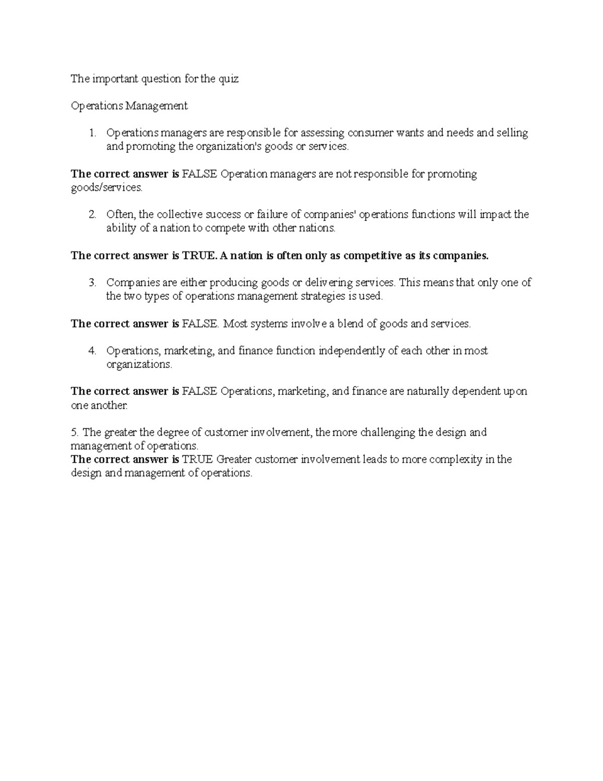 OPMT 620 - Practical - Important question for quiz University Canada ...