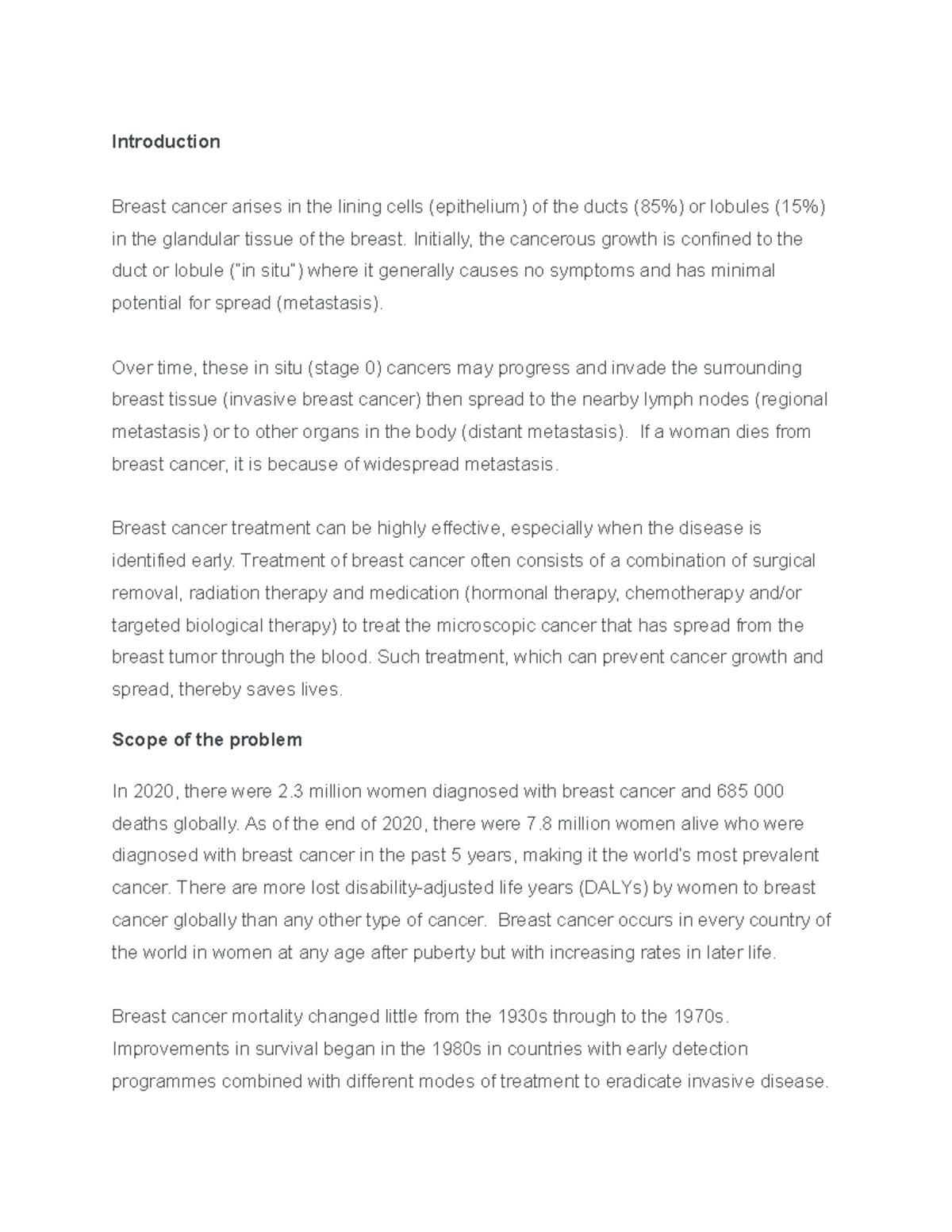 Introduction breast cancer - Introduction Breast cancer arises in the ...