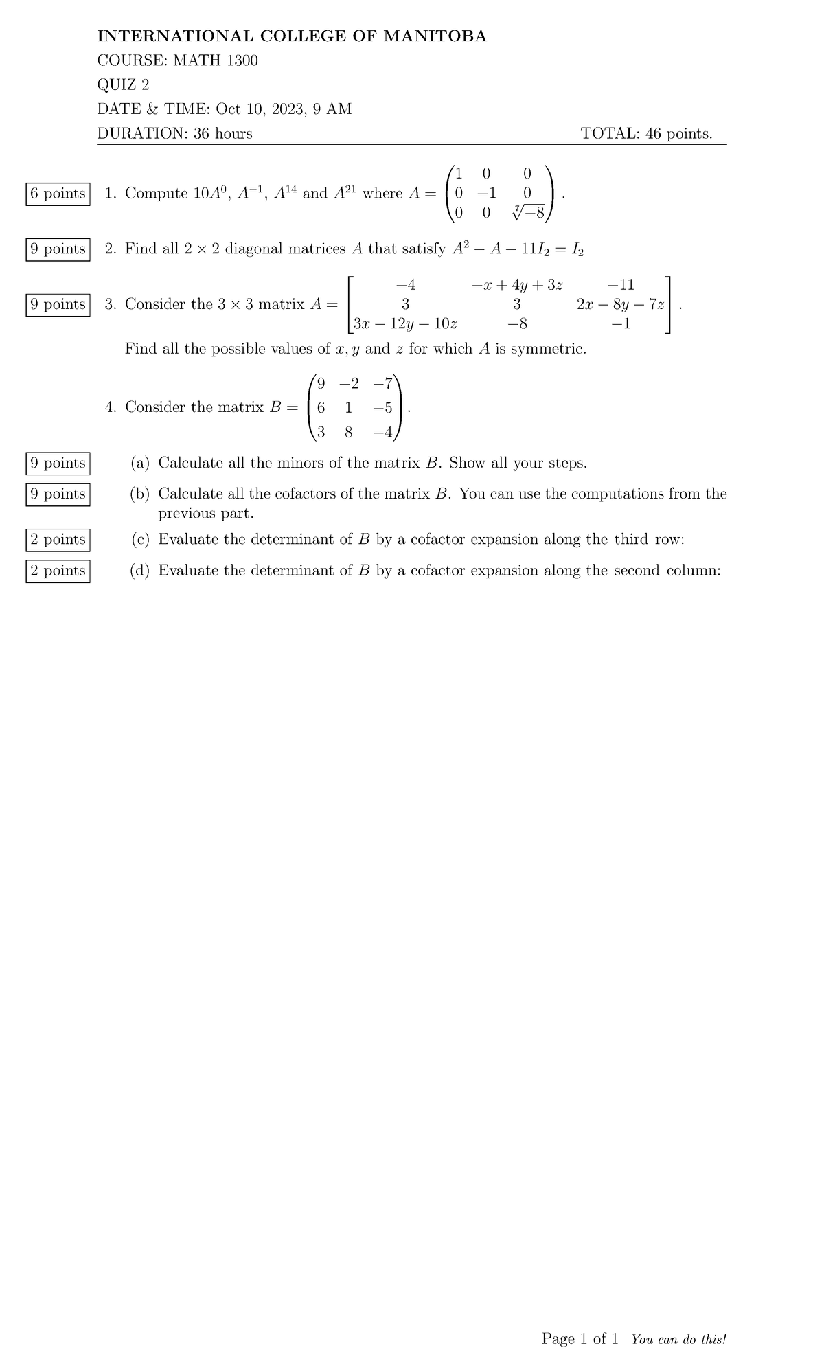 Quiz2-Fall-2023 - Noice - INTERNATIONAL COLLEGE OF MANITOBA COURSE ...
