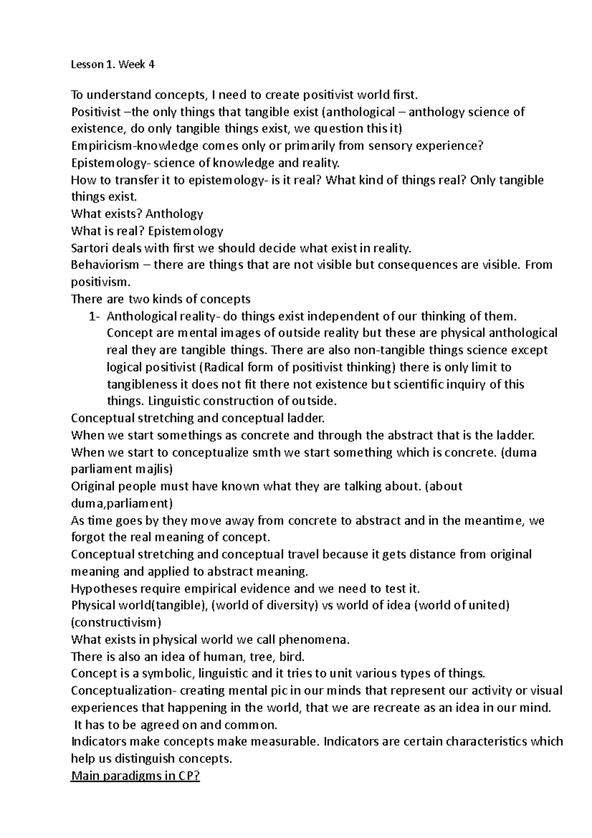 Week 4 Lecture Notes Lesson 1 Week 4 To Understand Concepts I Need To Create Positivist