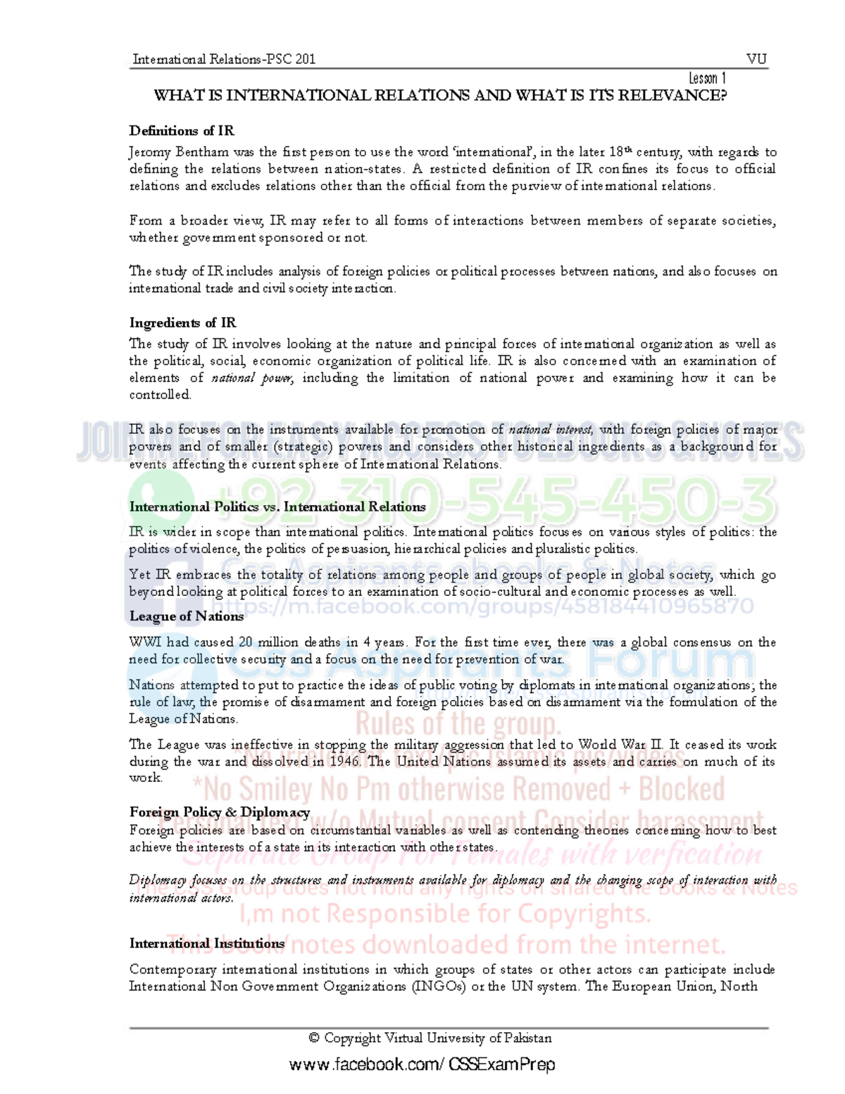 IR-Notes-(VU) - notes - Lesson 1 WHAT IS INTERNATIONAL RELATIONS AND ...